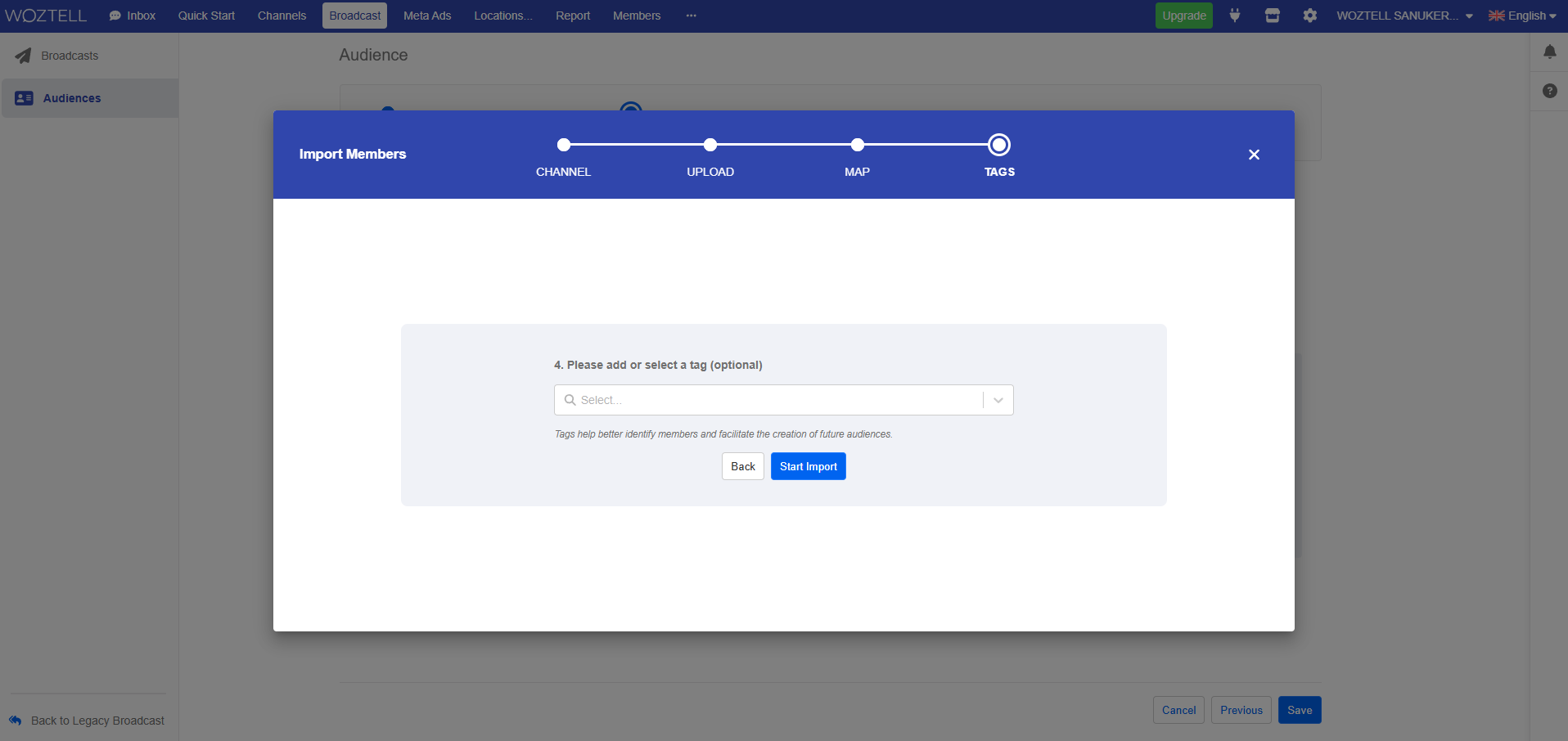 New Broadcast Panel | WOZTELL Platform Documentation