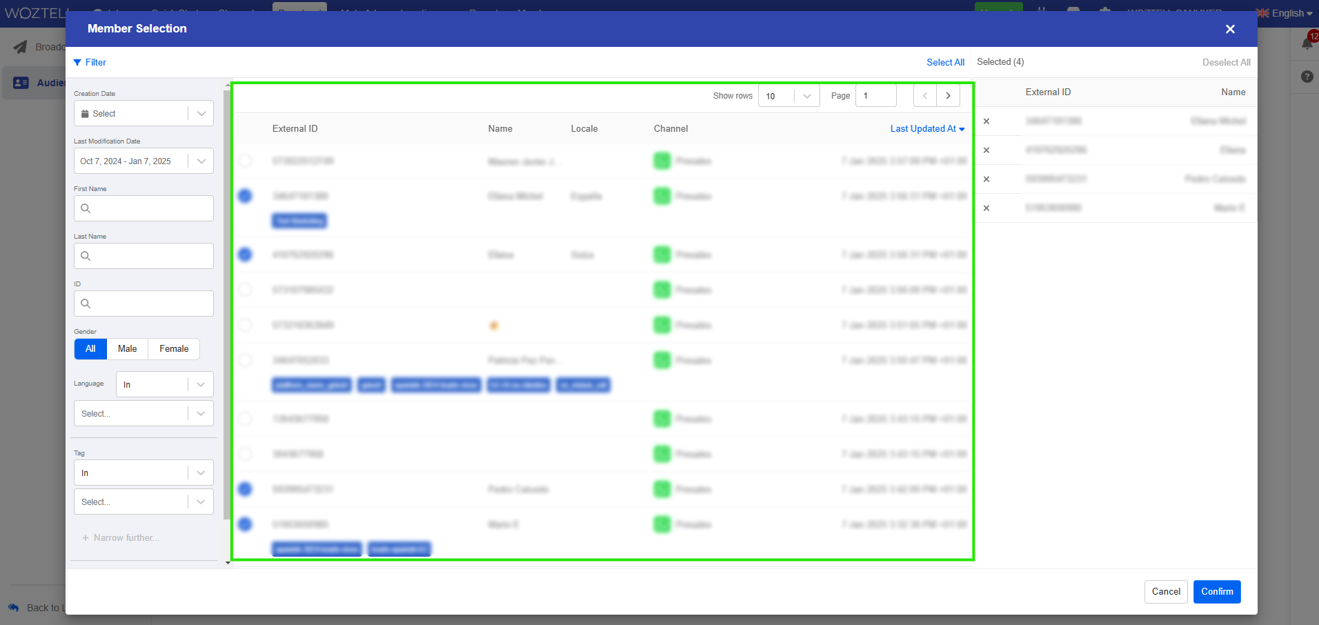 New Broadcast Panel | WOZTELL Platform Documentation
