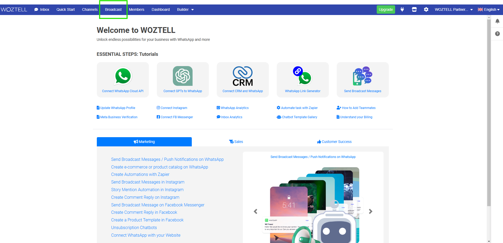 New Broadcast Panel | WOZTELL Platform Documentation