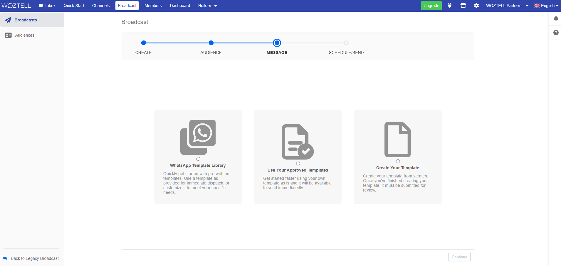 New Broadcast Panel | WOZTELL Platform Documentation