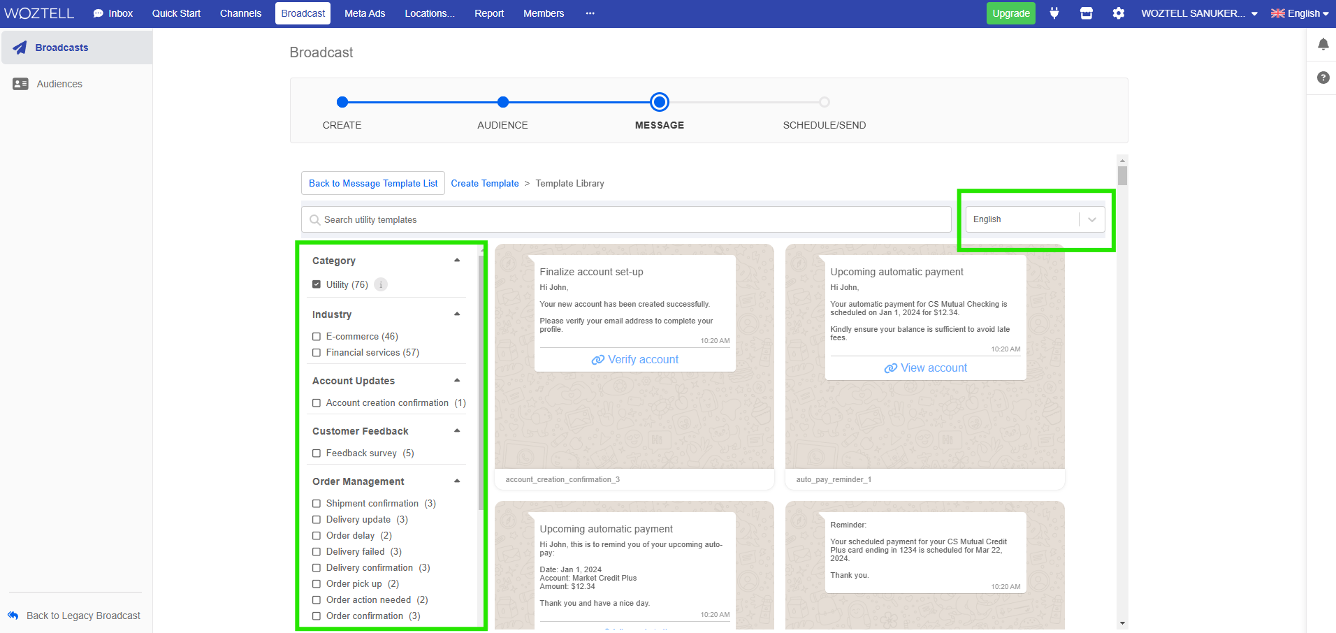 New Broadcast Panel | WOZTELL Platform Documentation