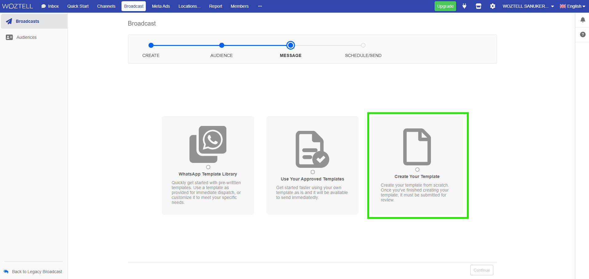 New Broadcast Panel | WOZTELL Platform Documentation