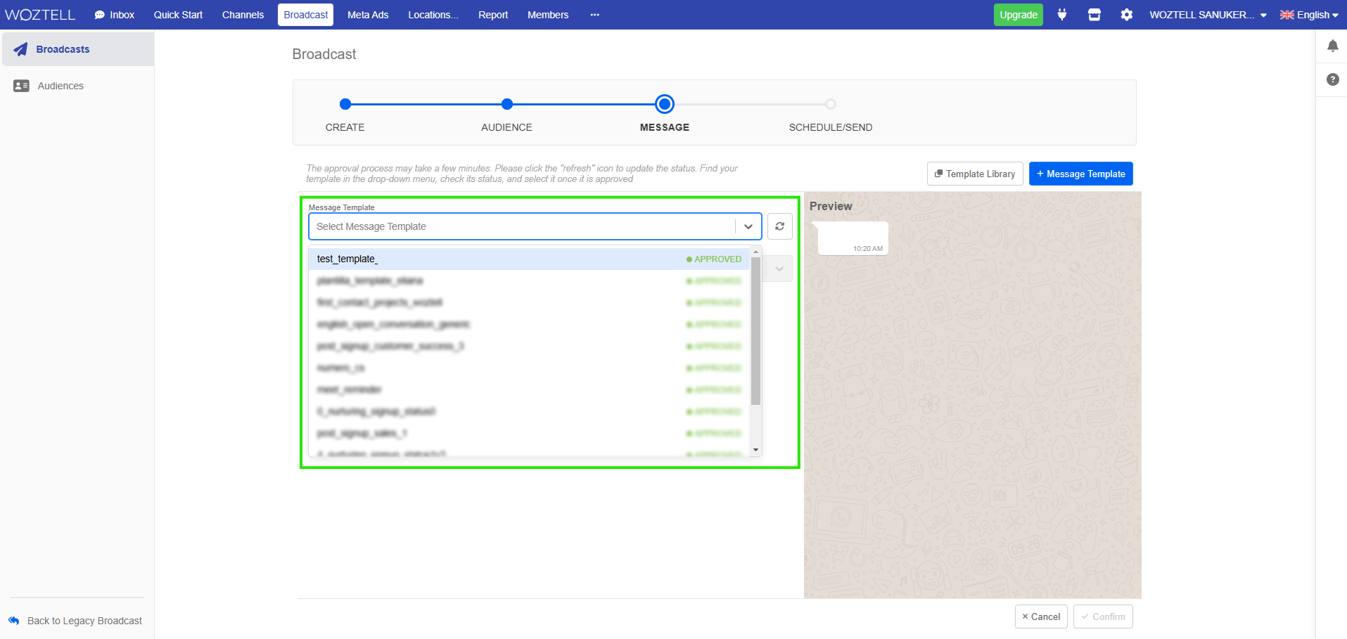 New Broadcast Panel | WOZTELL Platform Documentation
