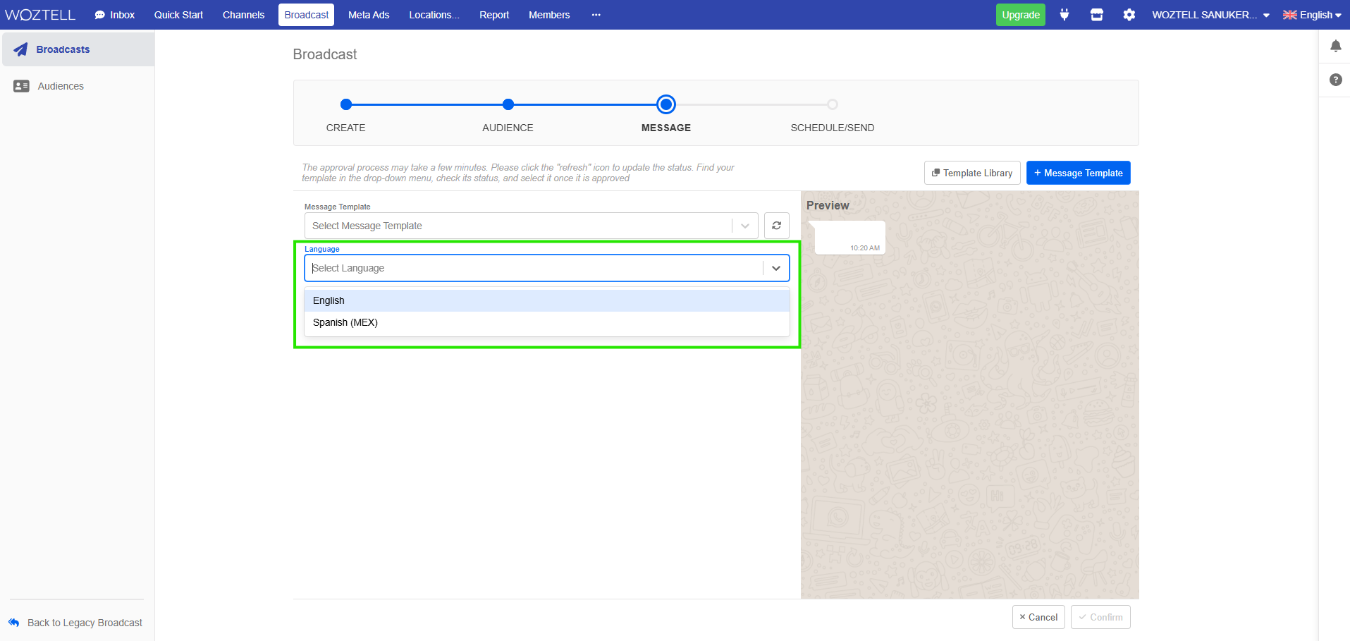 New Broadcast Panel | WOZTELL Platform Documentation