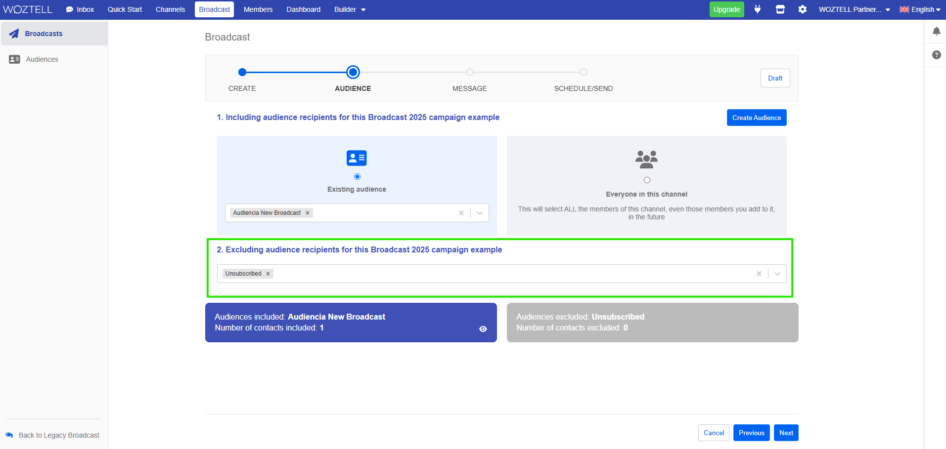 New Broadcast Panel | WOZTELL Platform Documentation