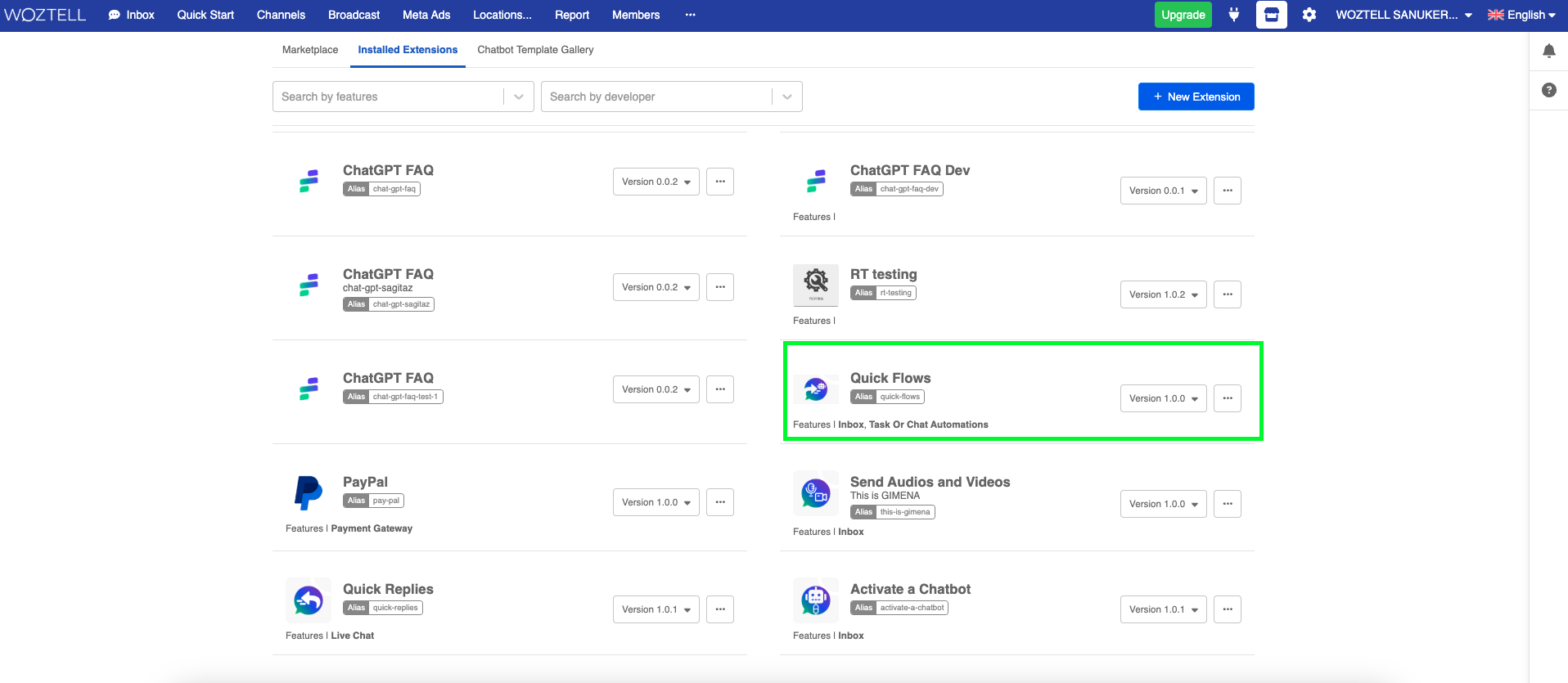 Quick Flows Extension | WOZTELL Platform Documentation