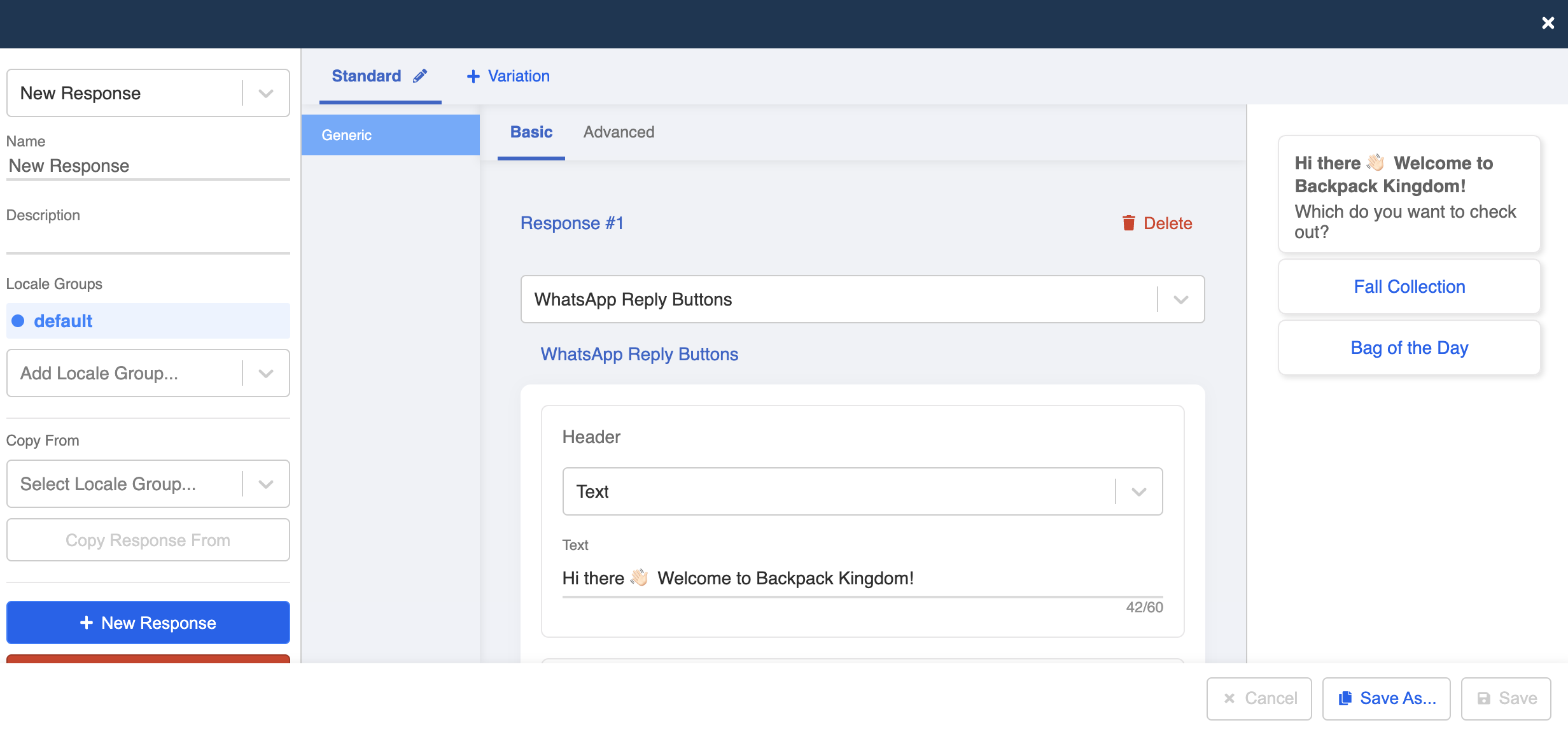 Create Product Message | WOZTELL Platform Documentation