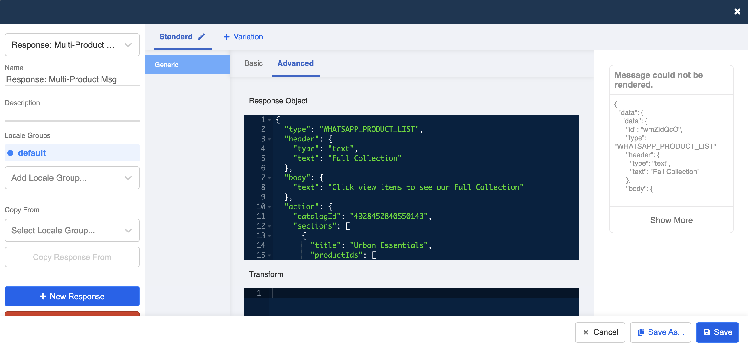 Create Product Message | WOZTELL Platform Documentation